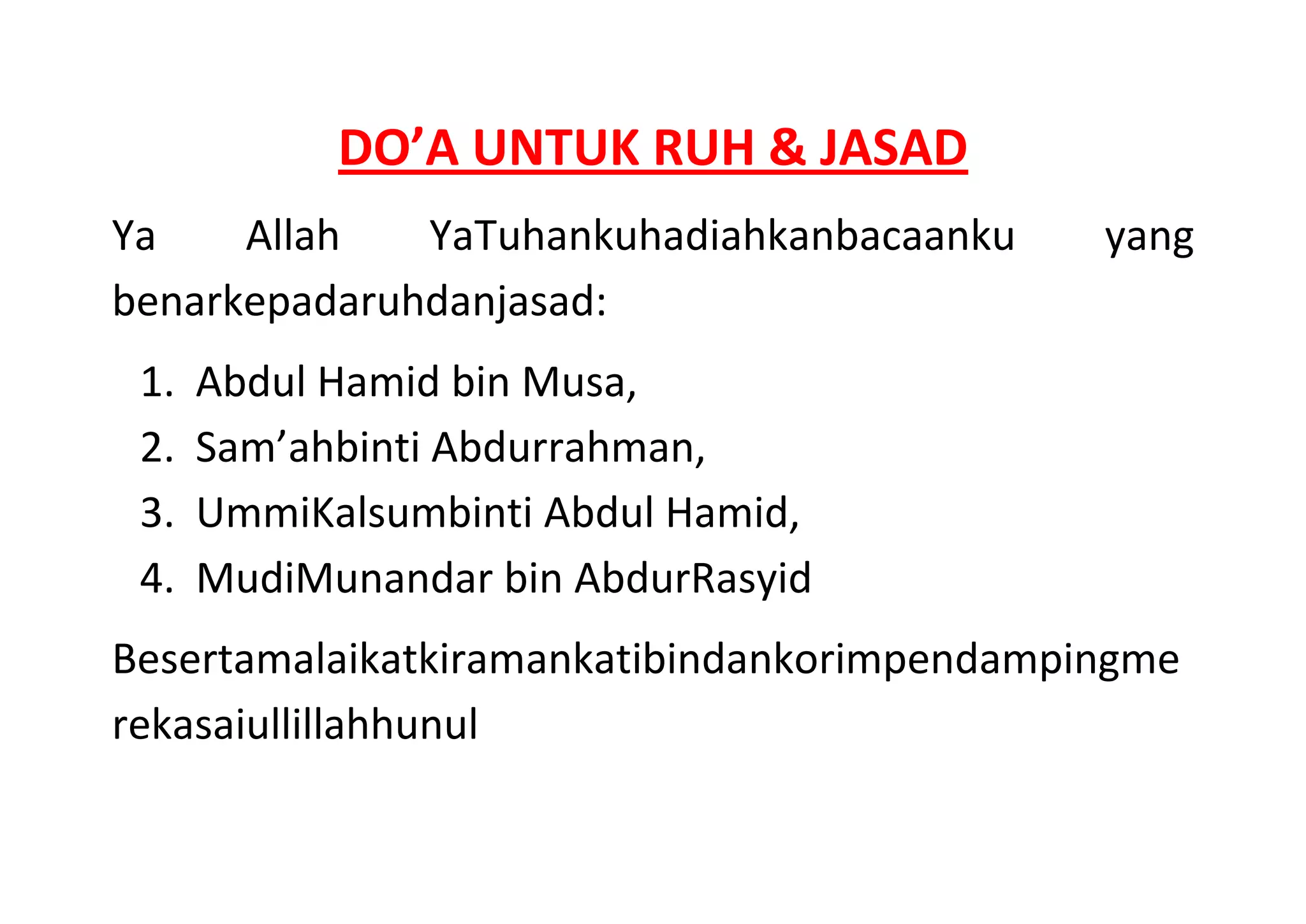 Do'a ruh dan jasad | DOCX
