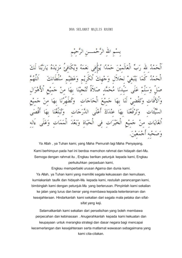 Doa selamat majlis rasmi | DOC