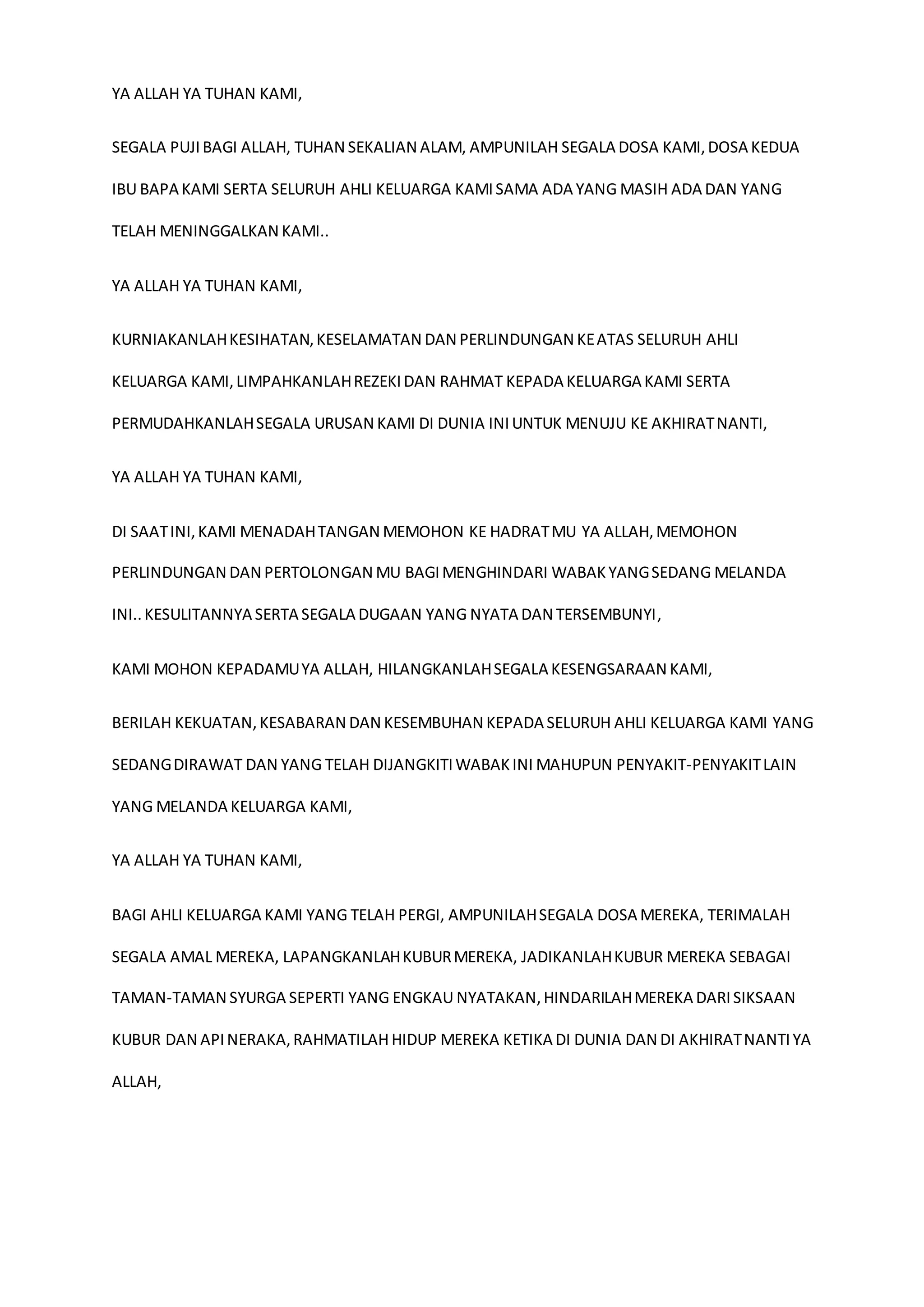 Doa selamat untuk keluarga | DOCX
