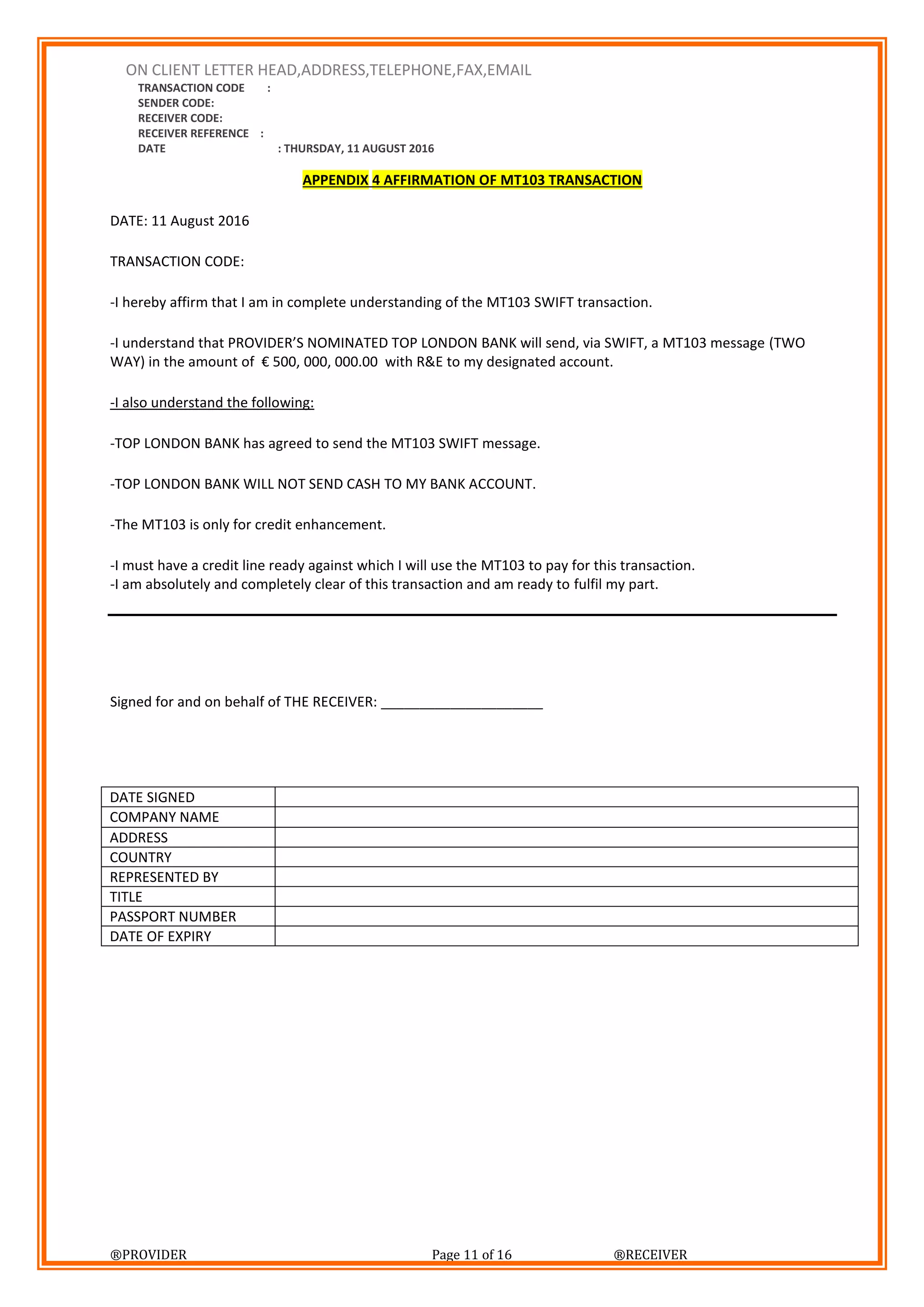 DOA SWIFT MT103 TWO WAY | PDF