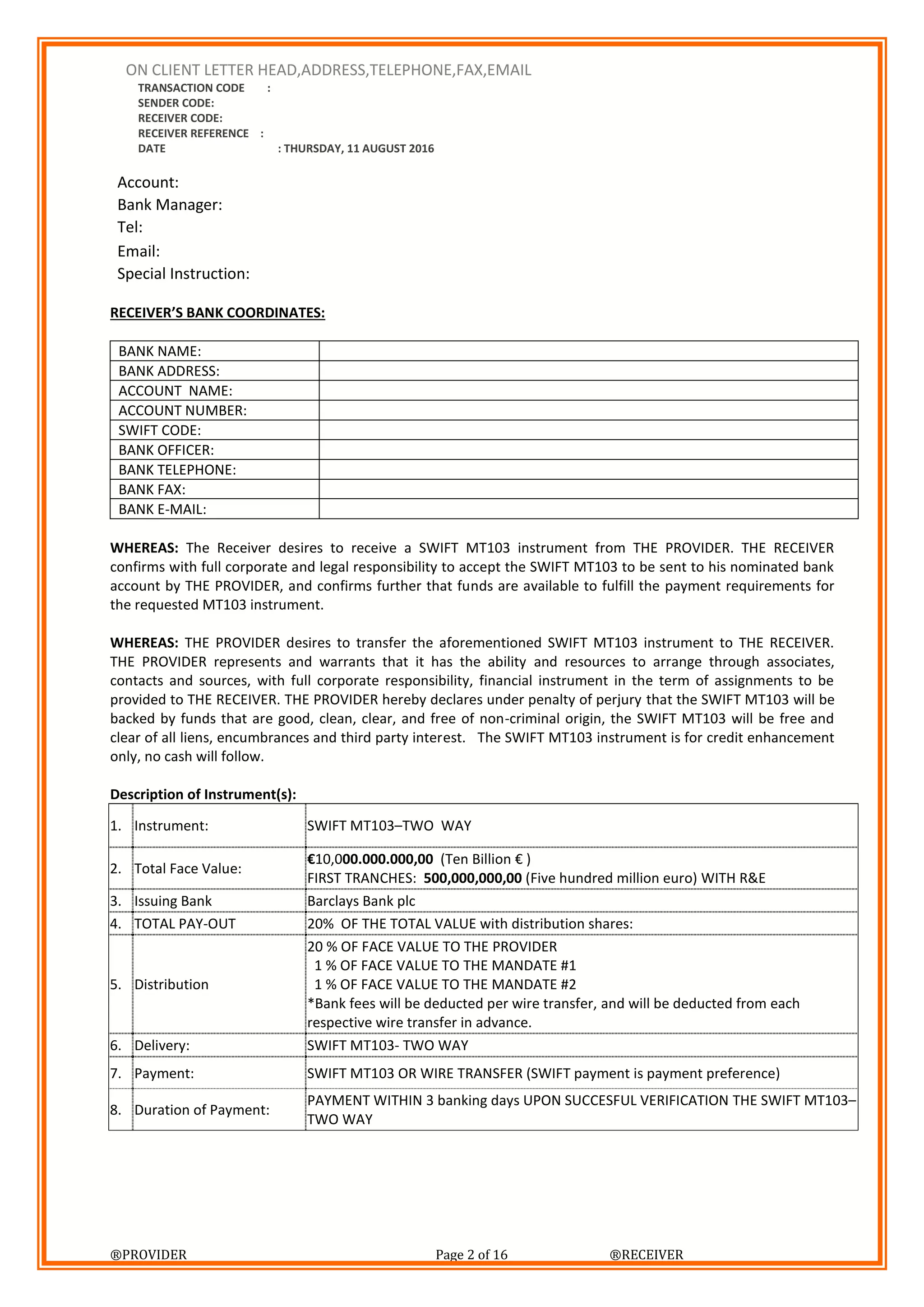 DOA SWIFT MT103 TWO WAY | PDF