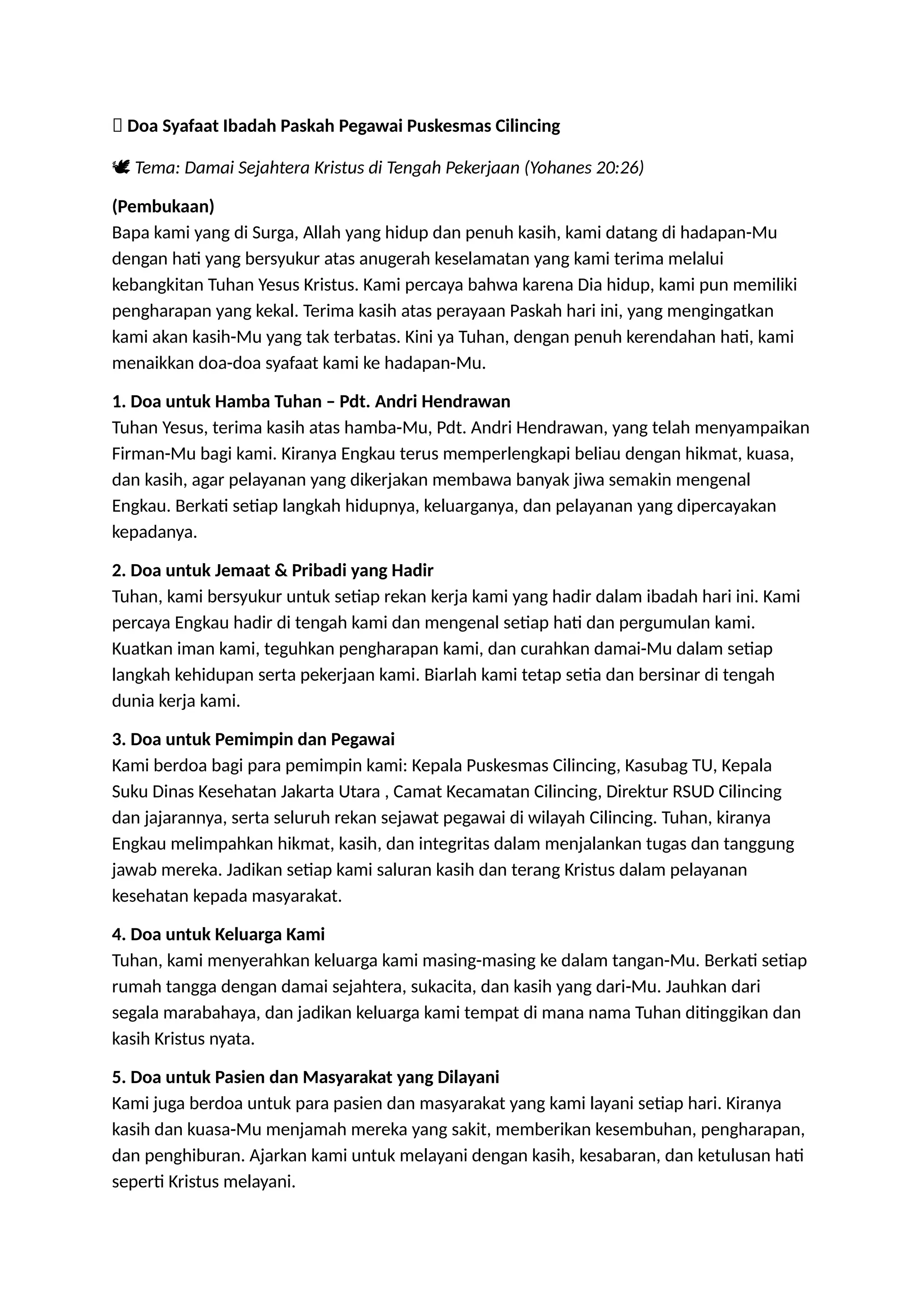 🙏 Doa Syafaat Ibadah Paskah Pegawai Puskesmas Cilincing.docx