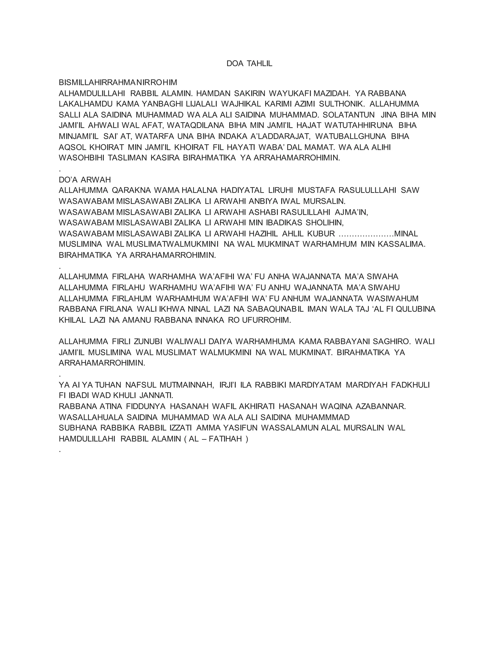 Doa tahlil | DOCX