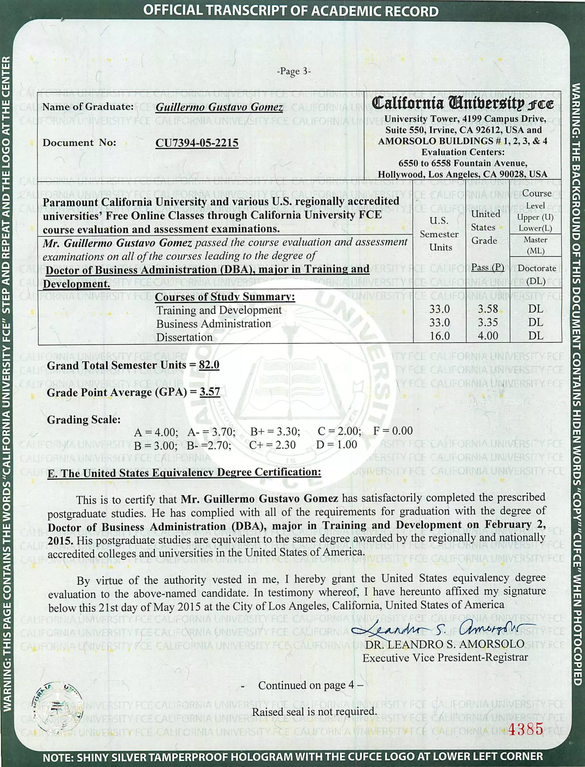 Official Transcript of Academic Record | PDF