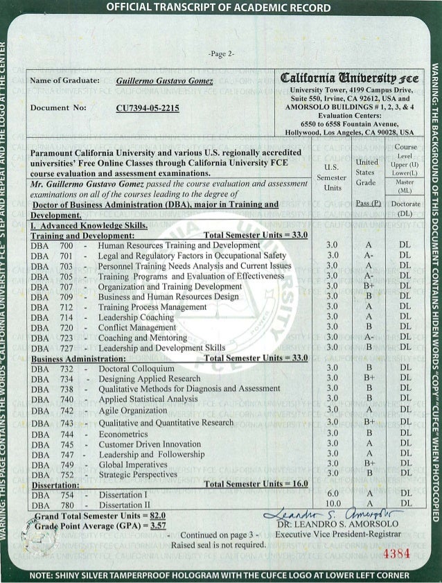 Official Transcript Of Academic Record Official Transcript Of Academic Record
