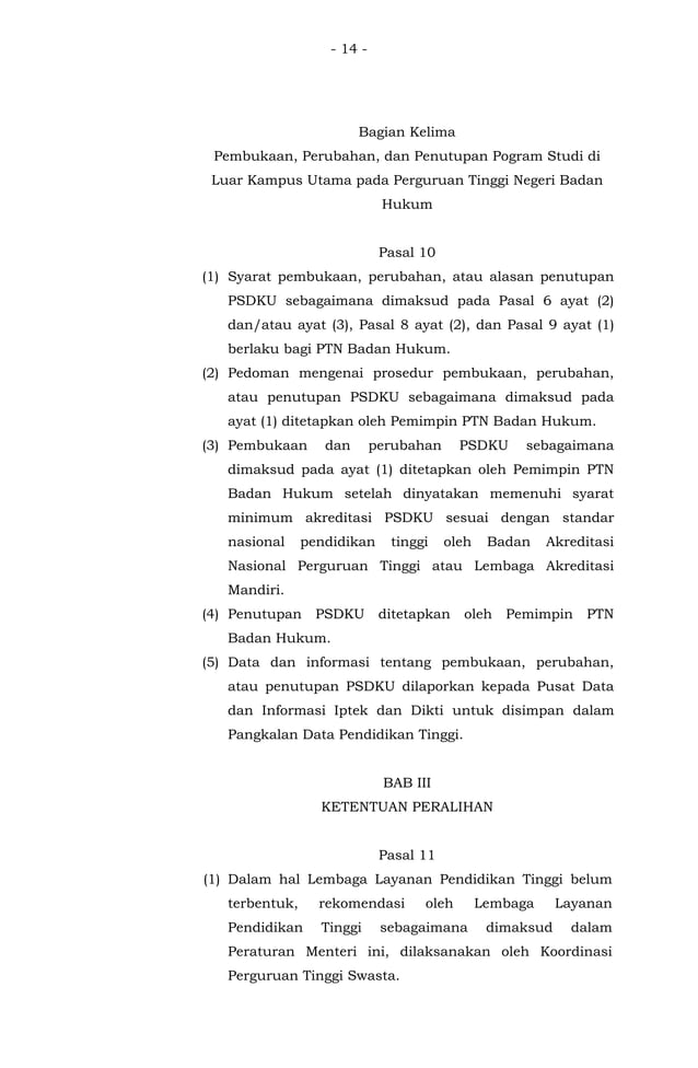 Peraturan KEMENRESDIKTI: Tentang Pembukaan, Perubahan, Dan Penutupan Program Studi Di Luar ...