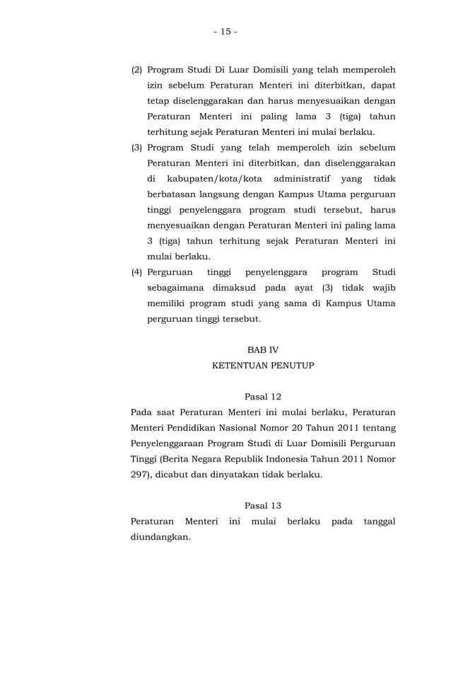 Peraturan KEMENRESDIKTI: Tentang Pembukaan, Perubahan, Dan Penutupan Program Studi Di Luar ...