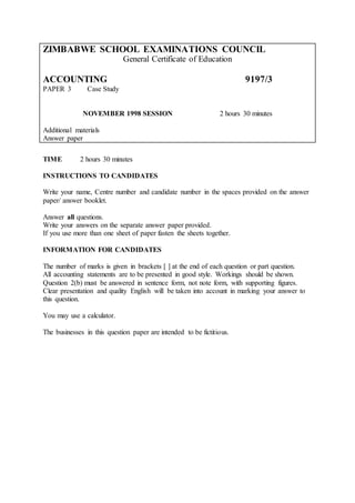 Zimbabwe School Examination Council Accounting Paper 1 Zimsec November ...