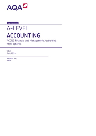 A-Level Accounting ACCN2 Financial and Management Mark Scheme | PDF