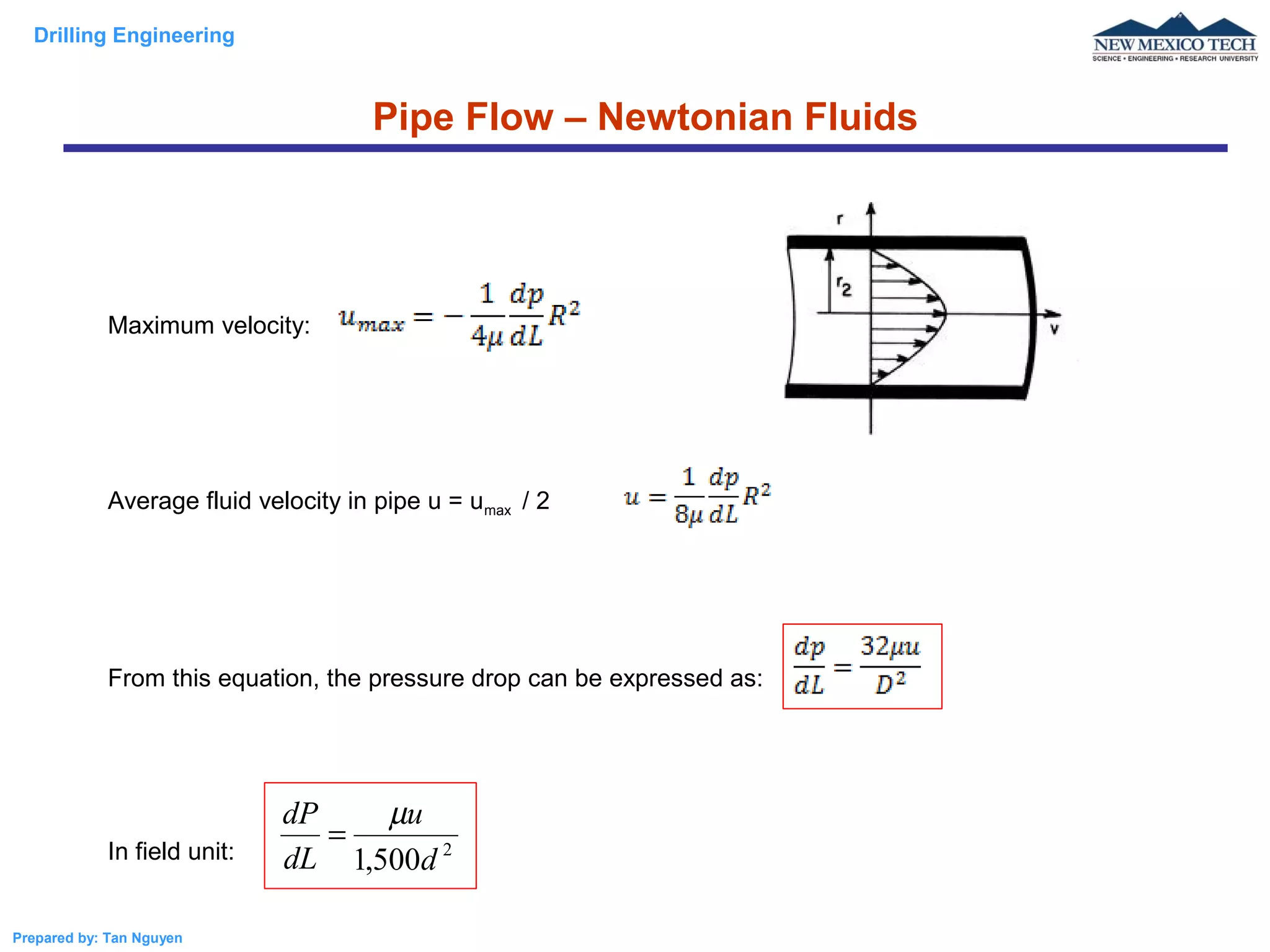 Laminar Flow in pipes and Anuli Newtonian Fluids | PPT