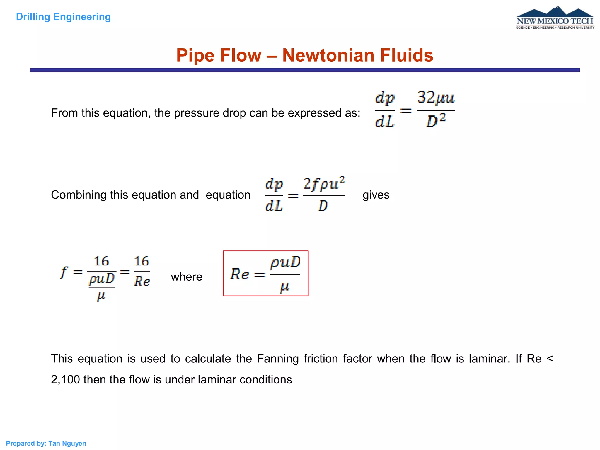 Laminar Flow in pipes and Anuli Newtonian Fluids | PPT