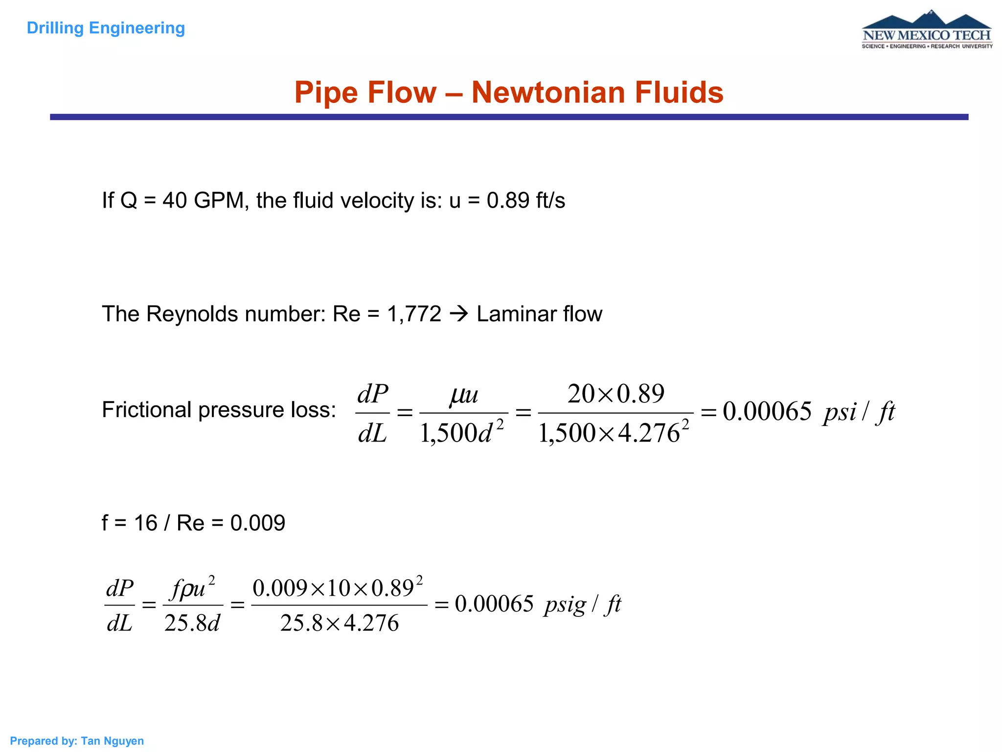 Laminar Flow in pipes and Anuli Newtonian Fluids | PPT