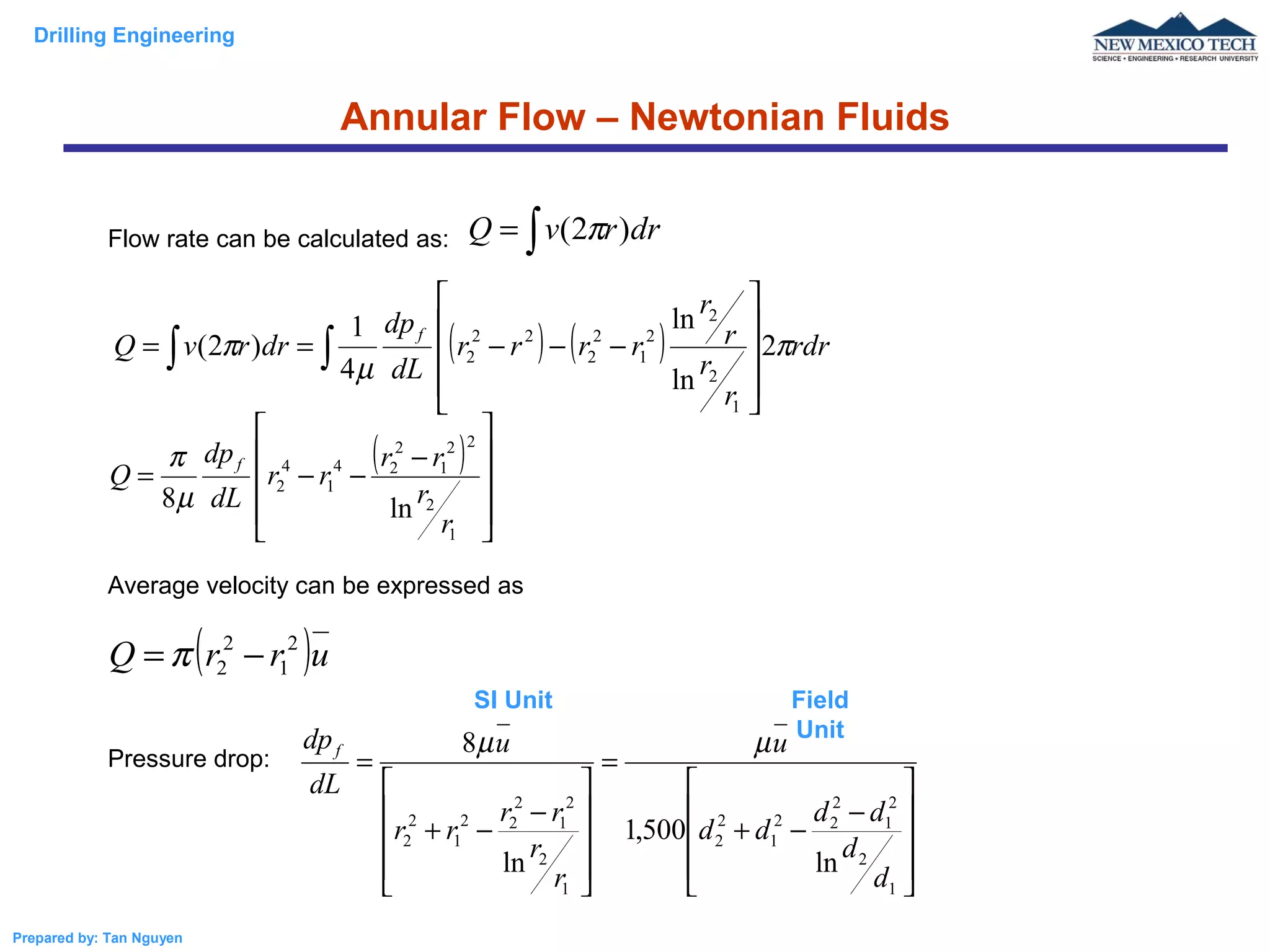 Laminar Flow in pipes and Anuli Newtonian Fluids | PPT