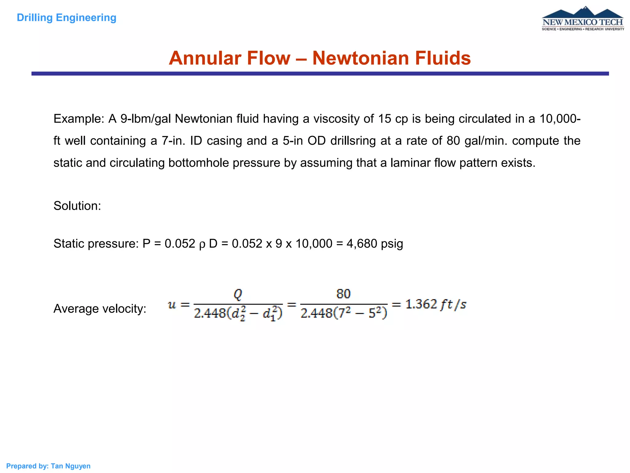 Laminar Flow in pipes and Anuli Newtonian Fluids | PPT