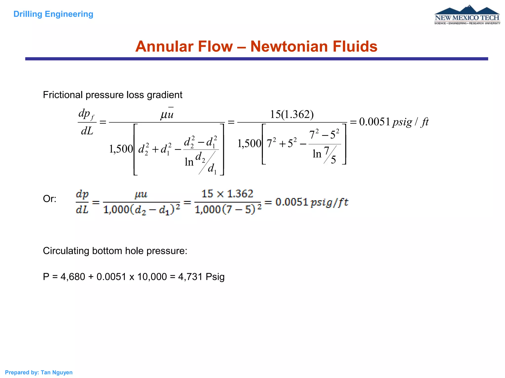 Laminar Flow in pipes and Anuli Newtonian Fluids | PPT
