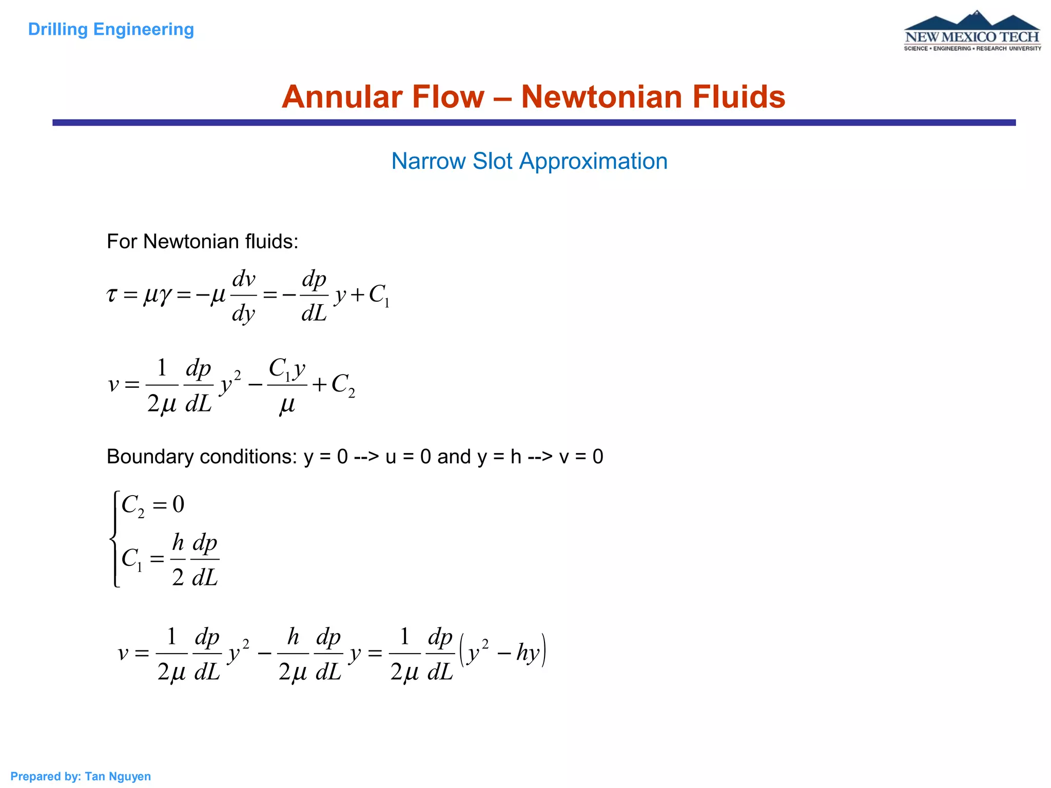 Laminar Flow in pipes and Anuli Newtonian Fluids | PPT