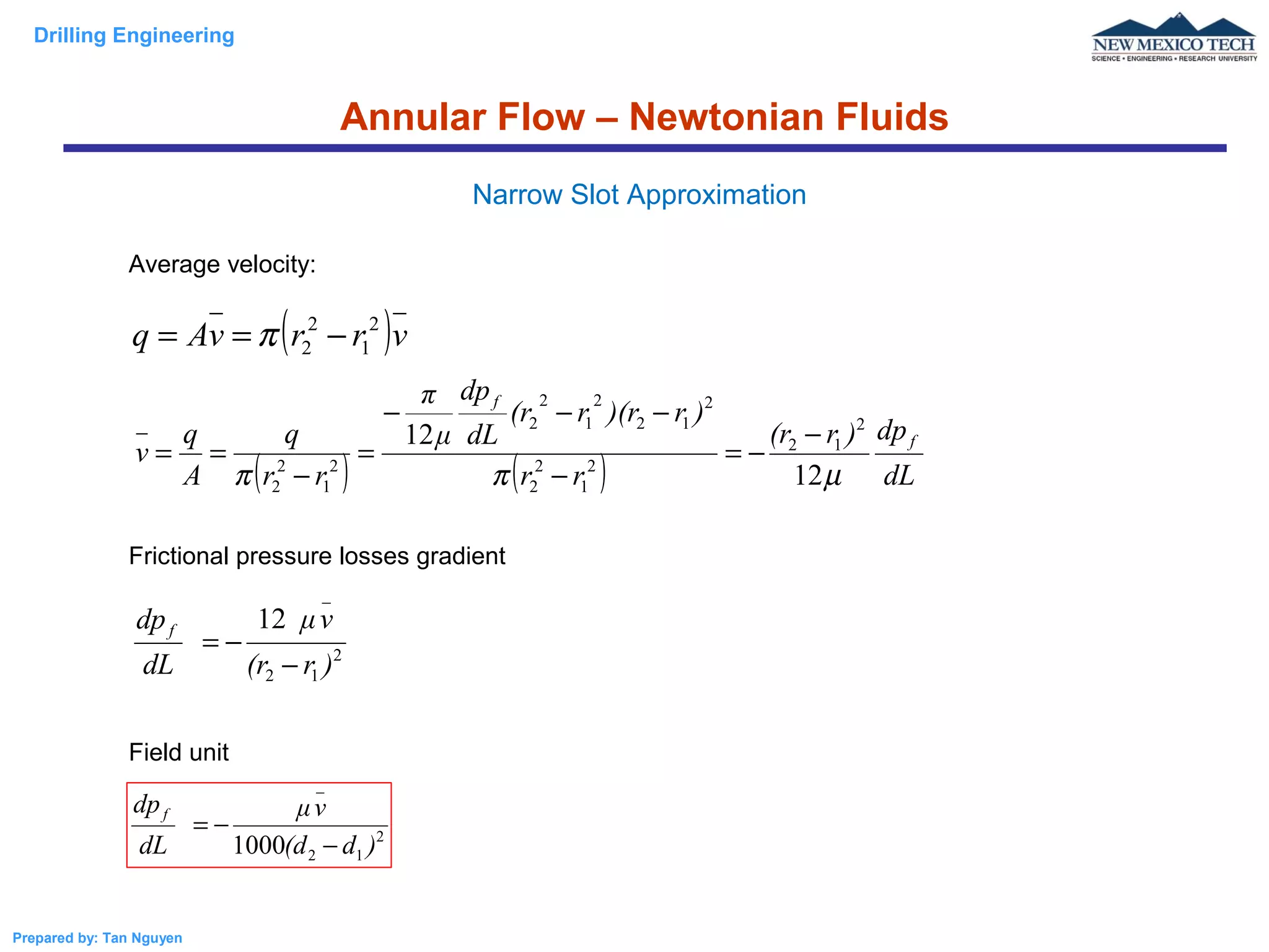 Laminar Flow in pipes and Anuli Newtonian Fluids | PPT