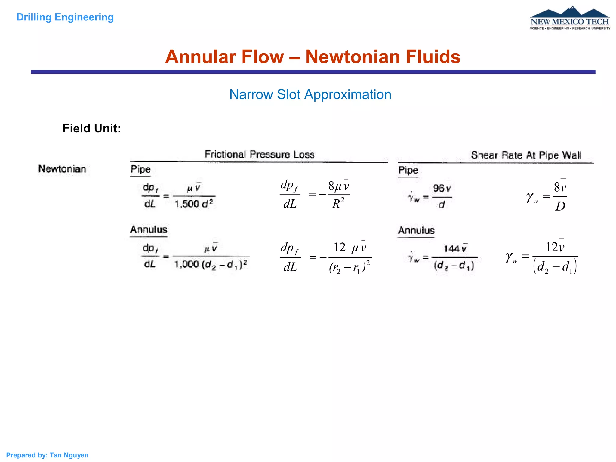 Laminar Flow in pipes and Anuli Newtonian Fluids | PPT