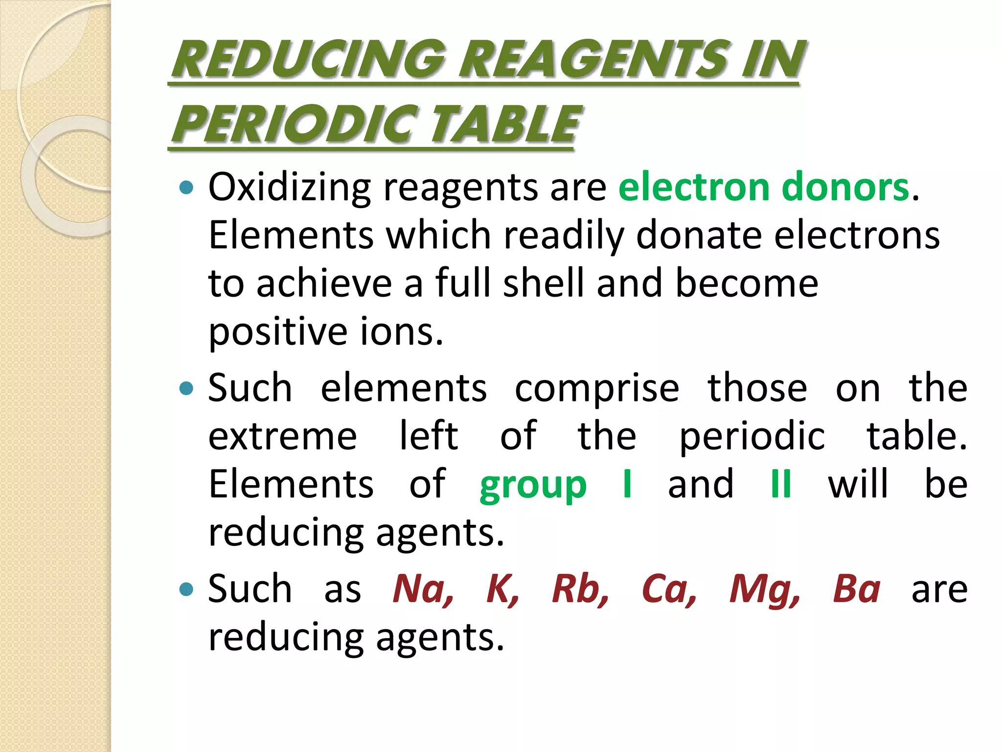REDUCTION AND REDUCING AGENTS | PPTX | Chemistry | Science