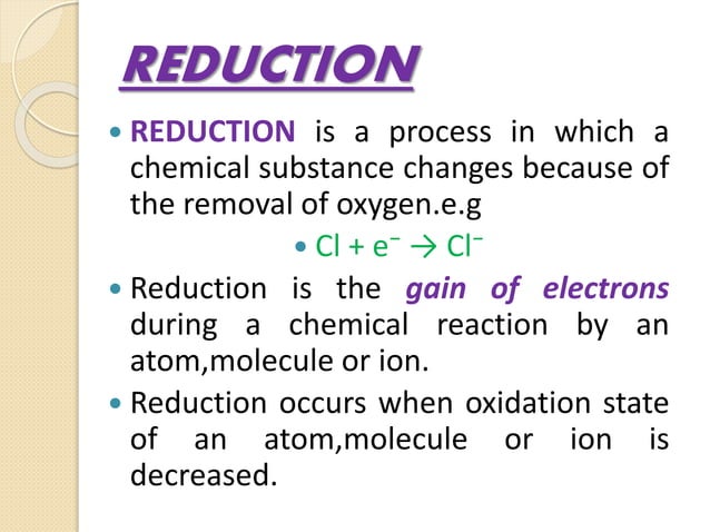 REDUCTION AND REDUCING AGENTS | PPTX | Chemistry | Science