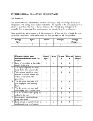 ENTREPRENEURIAL CHALLENGES QUESTIONNAIRE | DOCX