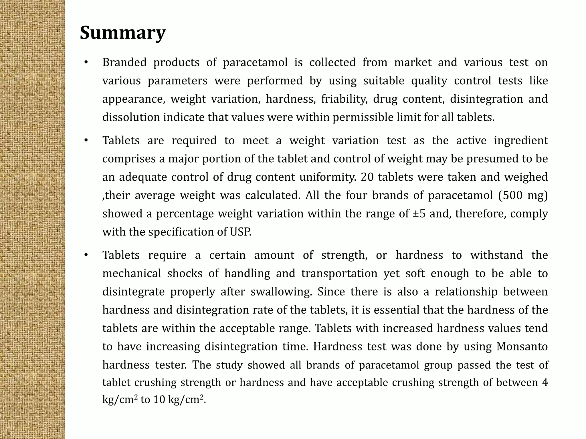 COMPARATIVE EVALUATION OF DIFFERENT PARACETAMOL BRANDS | PPTX