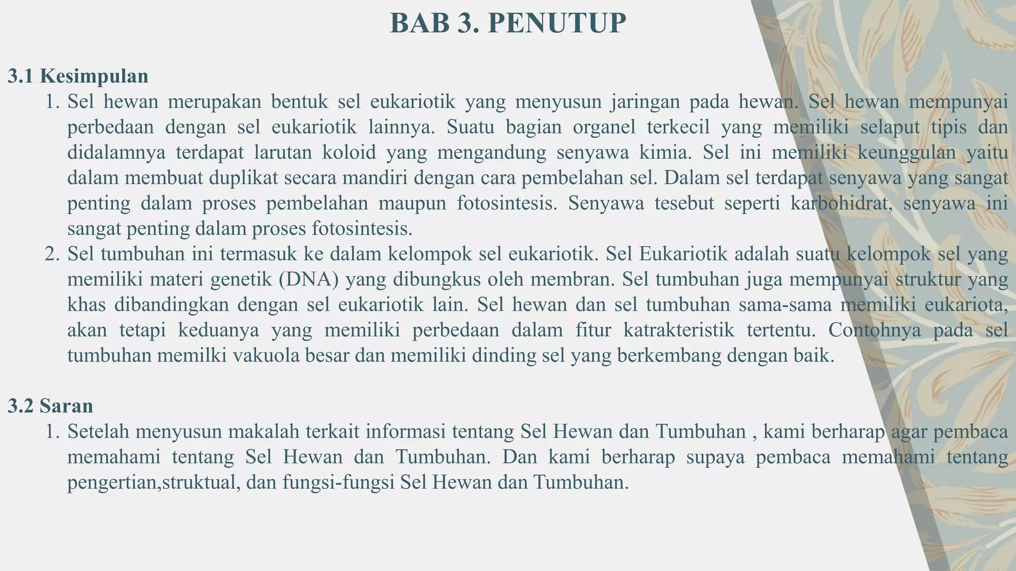 Makalah Biologi Sel: 2. Sel Hewan dan Tumbuhan | Kelas: 1H | Dosen ...