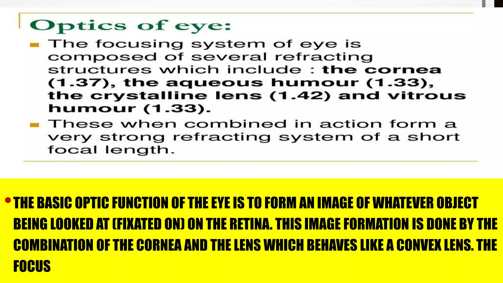 OPTICS OF HUMAN EYE , SCHEMATIC EYE, ANGLE AND AXES OF EYE | PPTX