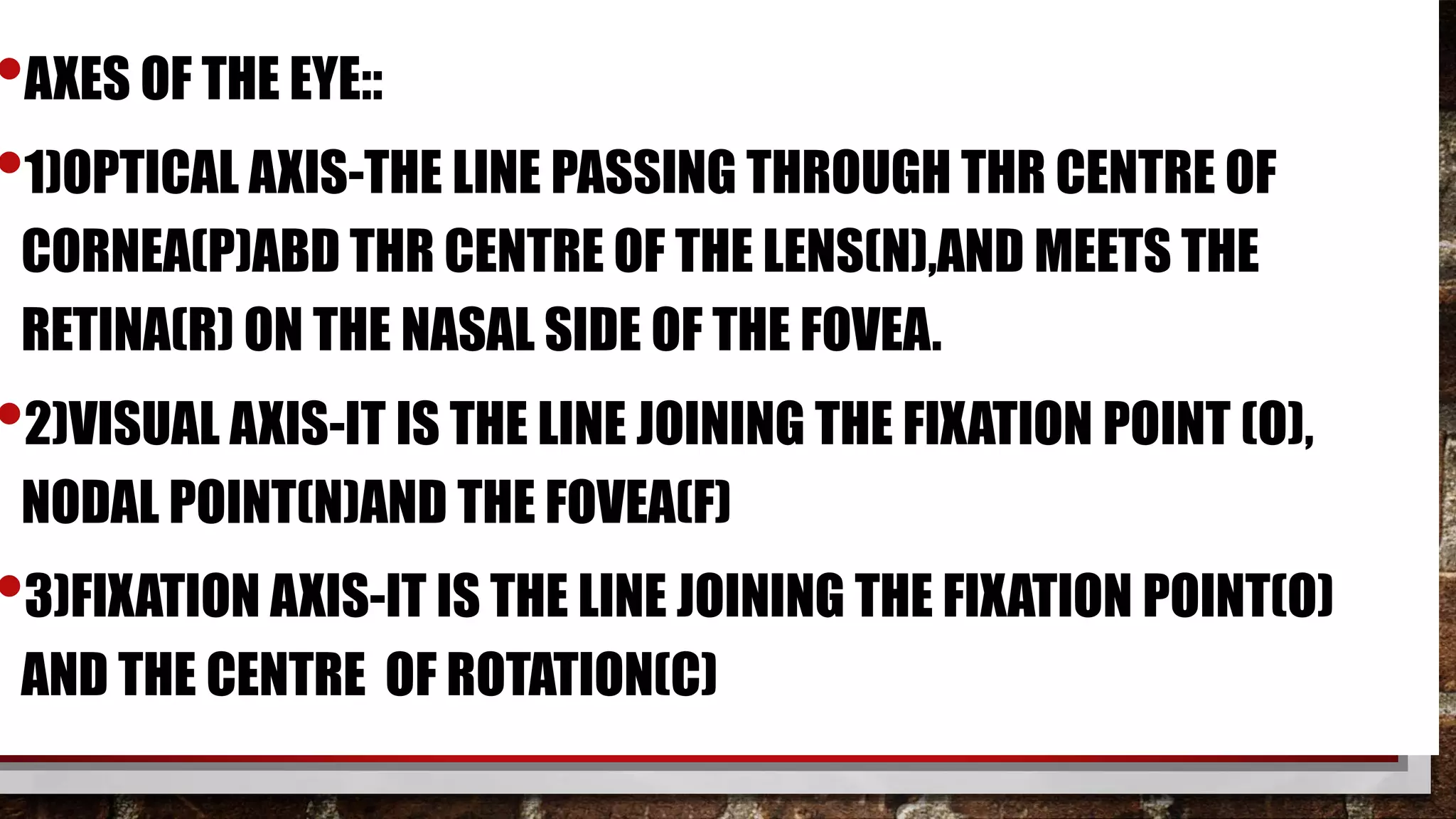 OPTICS OF HUMAN EYE , SCHEMATIC EYE, ANGLE AND AXES OF EYE | PPTX