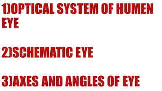 OPTICS OF HUMAN EYE , SCHEMATIC EYE, ANGLE AND AXES OF EYE | PPTX