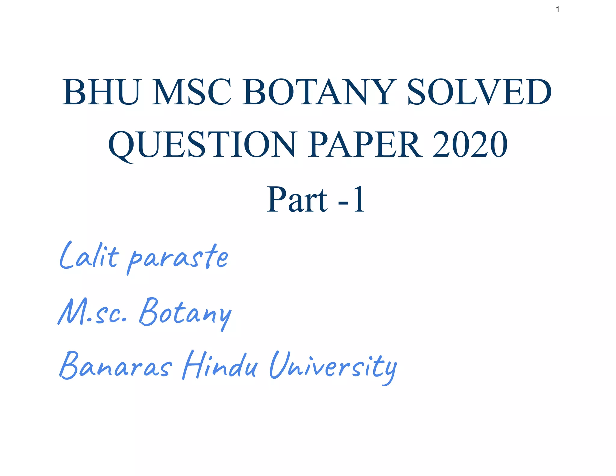 BHU MSC BOTANY ENTRANCE EXAM | PPT
