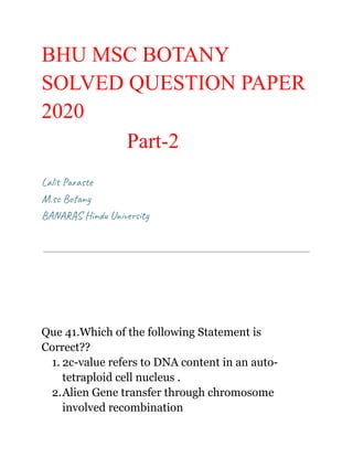 BHU MSC BOTANY ENTRANCE EXAM | PDF