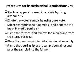 Describe laboratory water examination procedure | PPTX