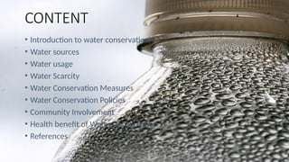Steps for Water Conservation including government initiative | PPTX