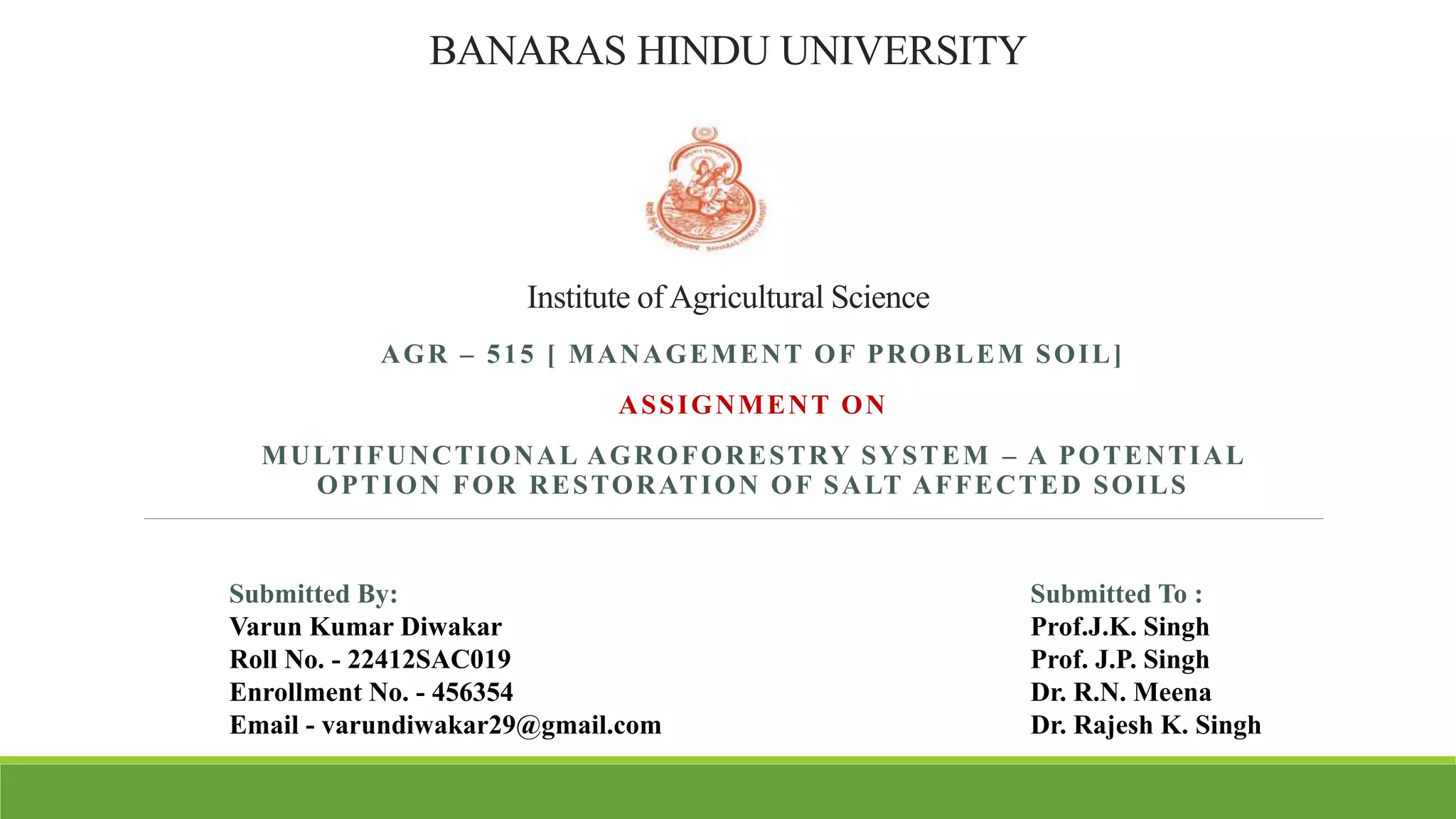 Multifunctional Agroforestry System – a potential option for restoration of salt affected soils ...