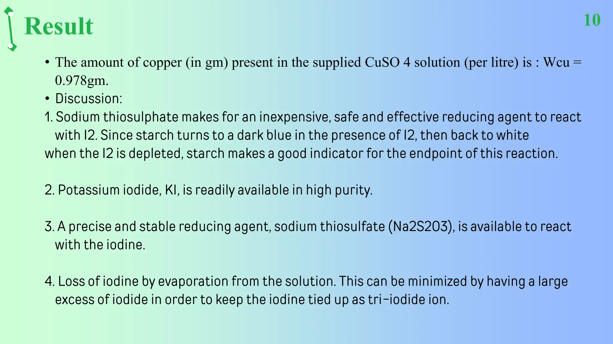 Estimation of Copper contained in a supplied solution by iodometric ...