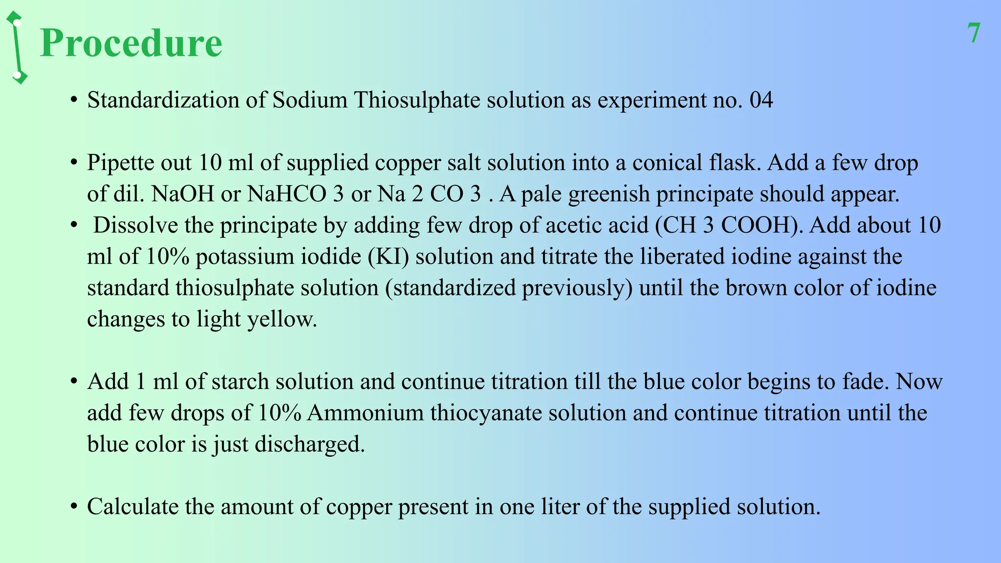 Estimation of Copper contained in a supplied solution by iodometric ...