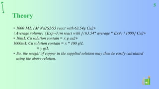 Estimation of Copper contained in a supplied solution by iodometric ...