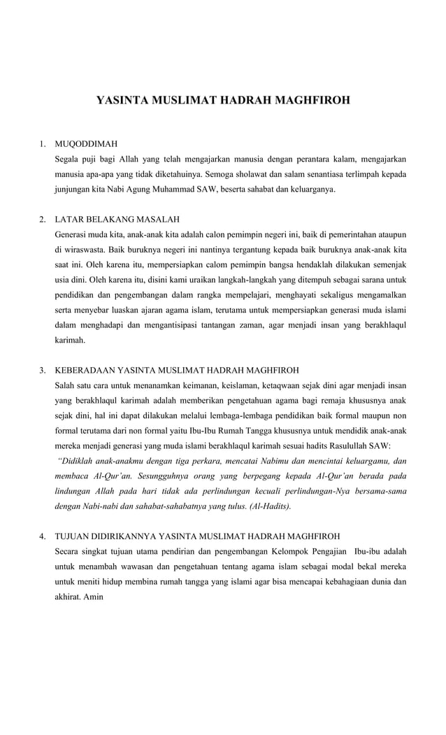 Proposal Bantuan Dana Yasinta Muslimat Hadrah Maghfiroh | PDF