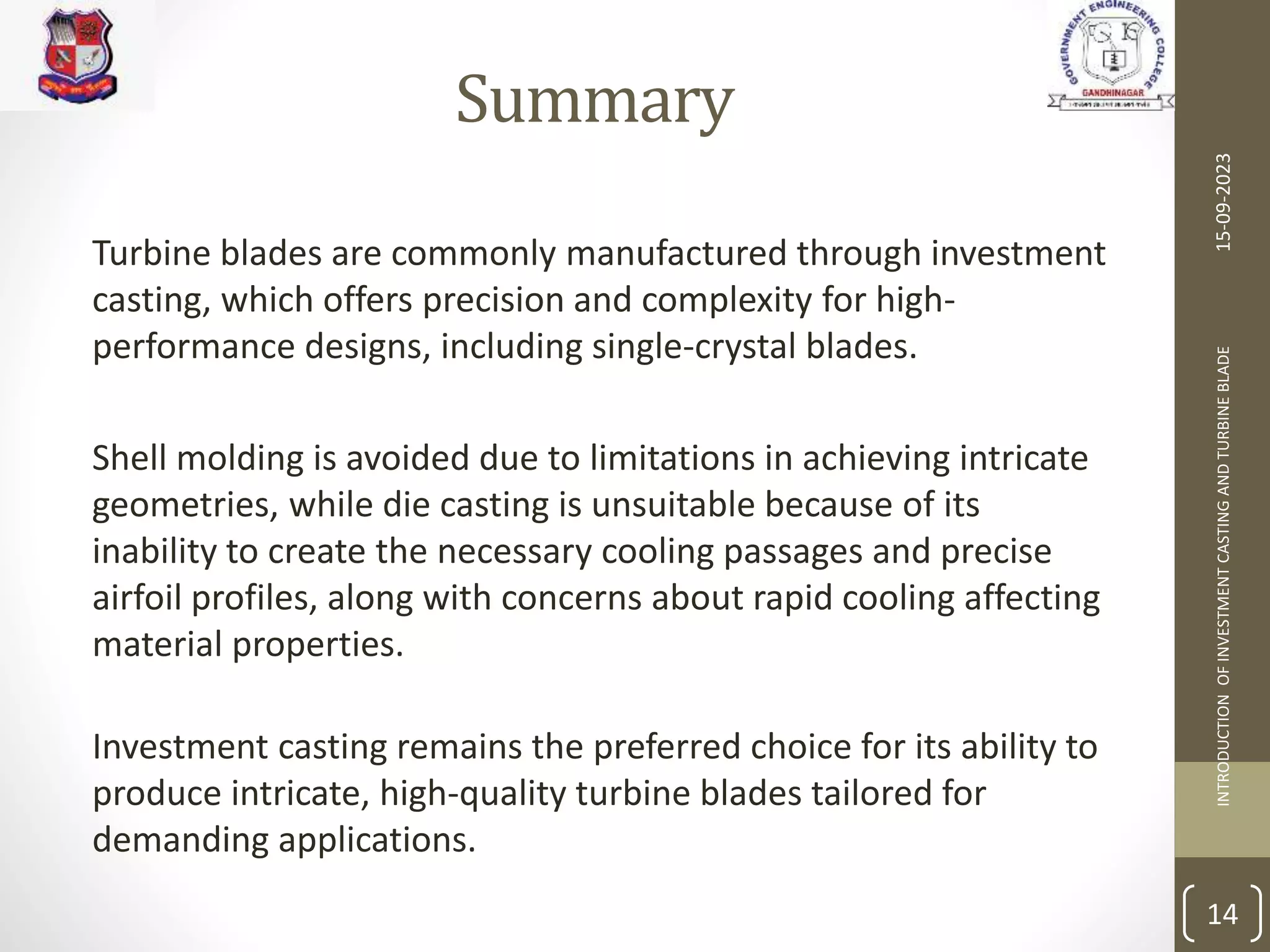 Introduction to Investment casting and Turbine Blade.pptx