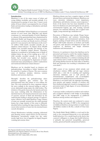 Assessment of Mothers' Knowledge and use of Oral Rehydration Therapy ...