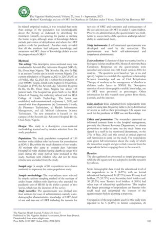 Assessment of Mothers' Knowledge and use of Oral Rehydration Therapy ...