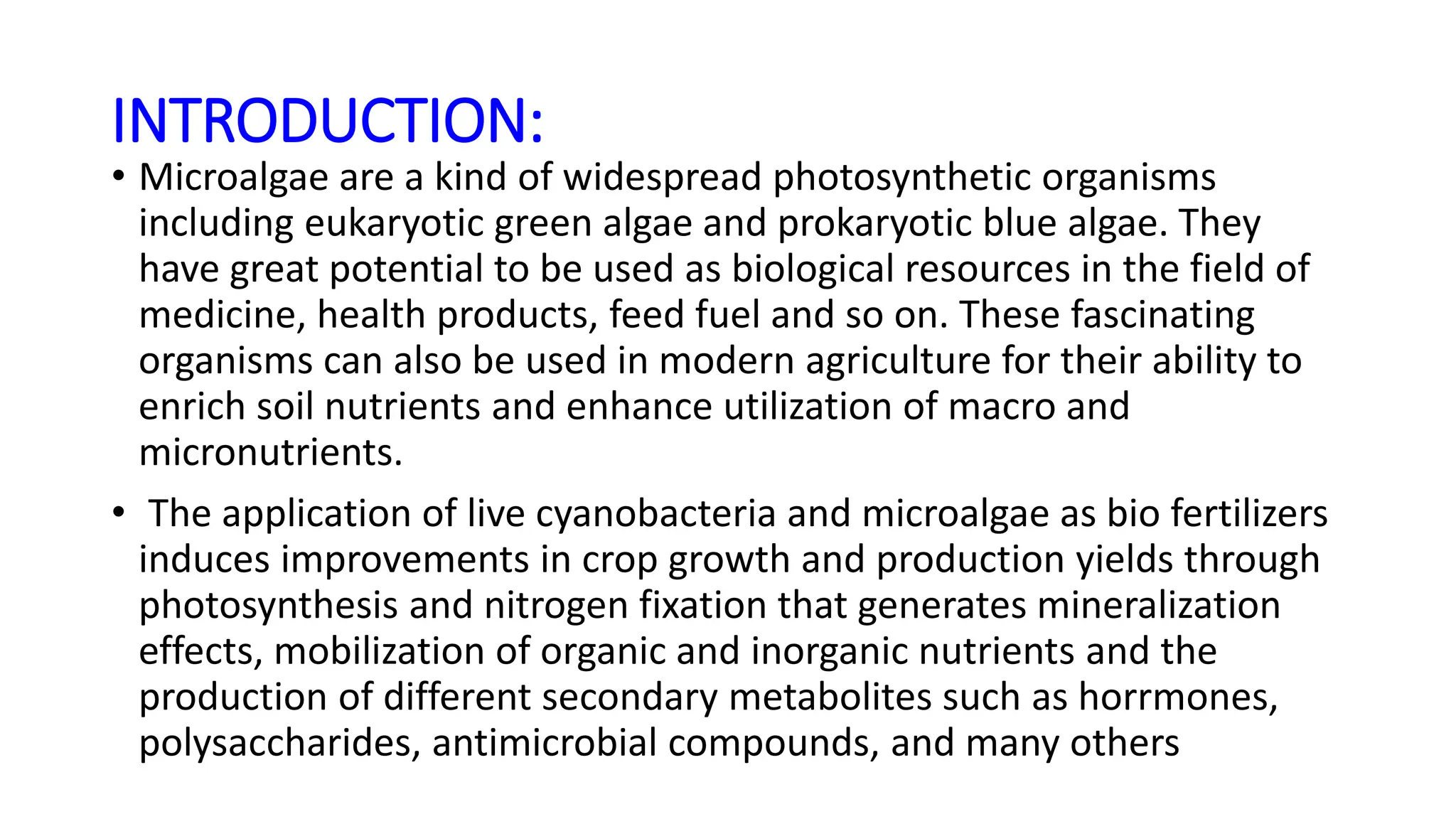 MICROALGAE AS BIOFERTILIZERS. pptx | PPTX
