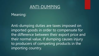 Measures on dumping and anti dumping presentation | PPT
