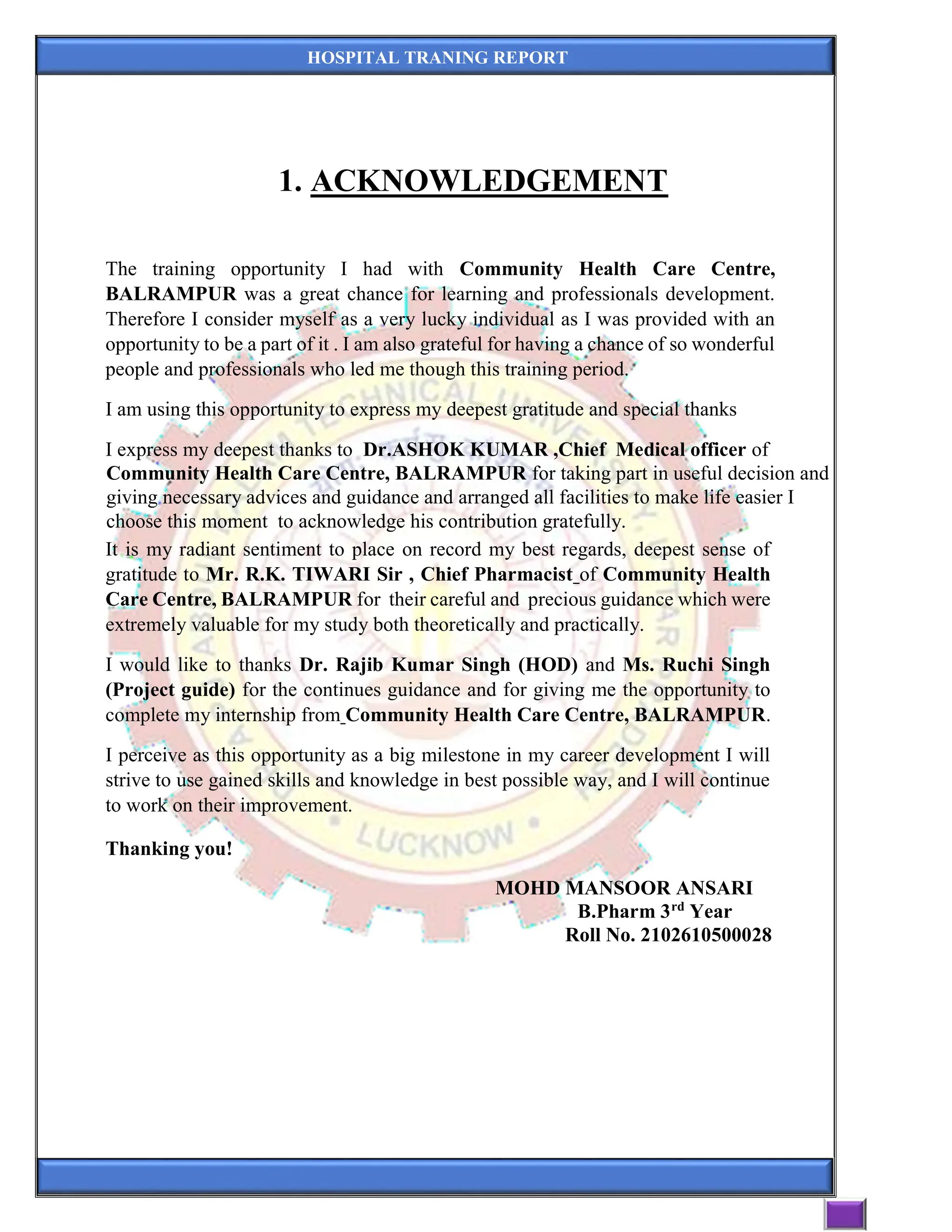 Mansoor Ansari (Hospital Training Report 5th sem ) AKTU..pdf