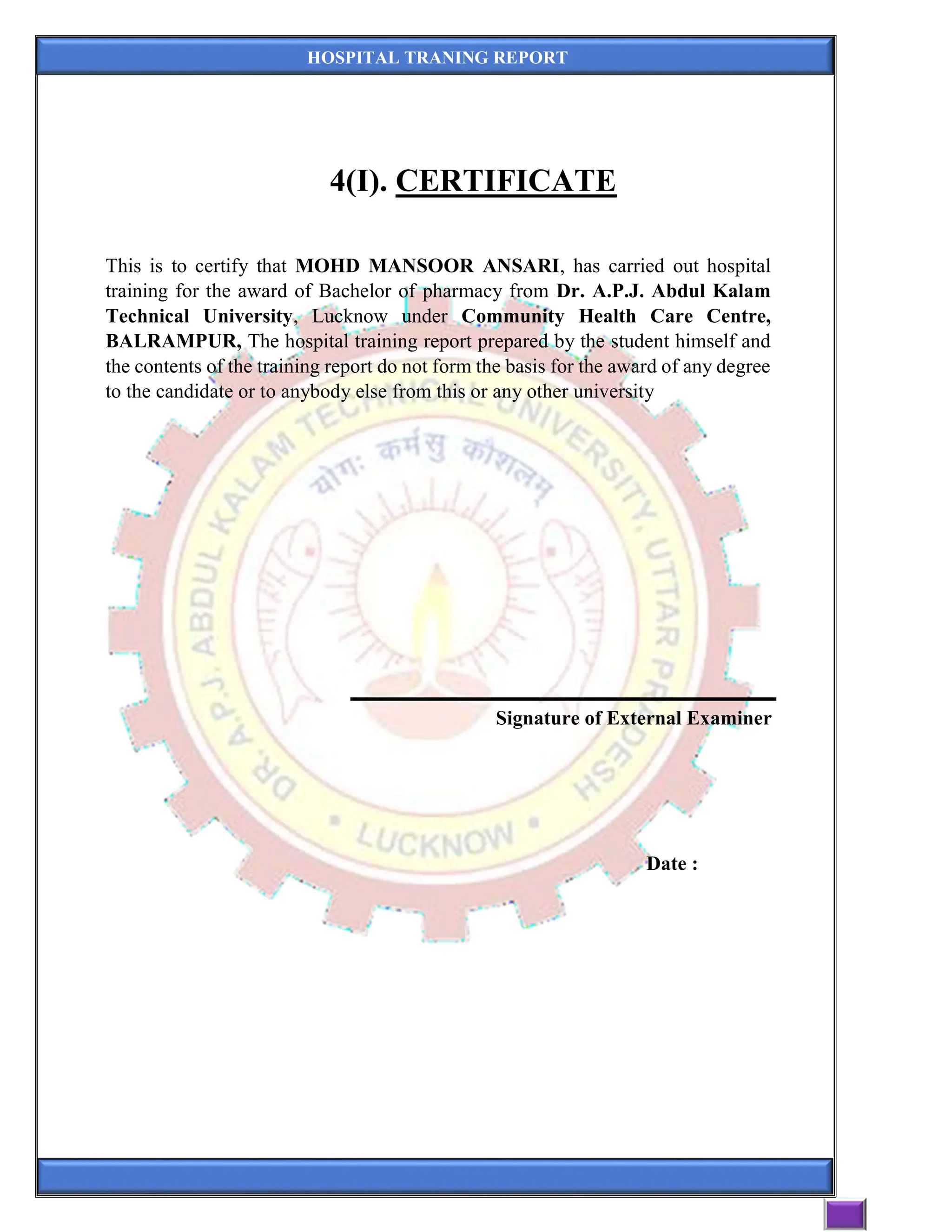 Mansoor Ansari (Hospital Training Report 5th sem ) AKTU..pdf