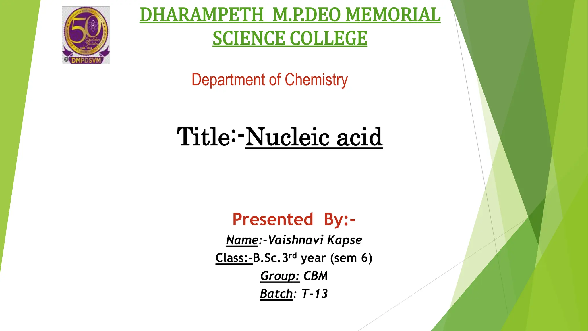 presentation on a nucleic acid in chemistry | PPTX