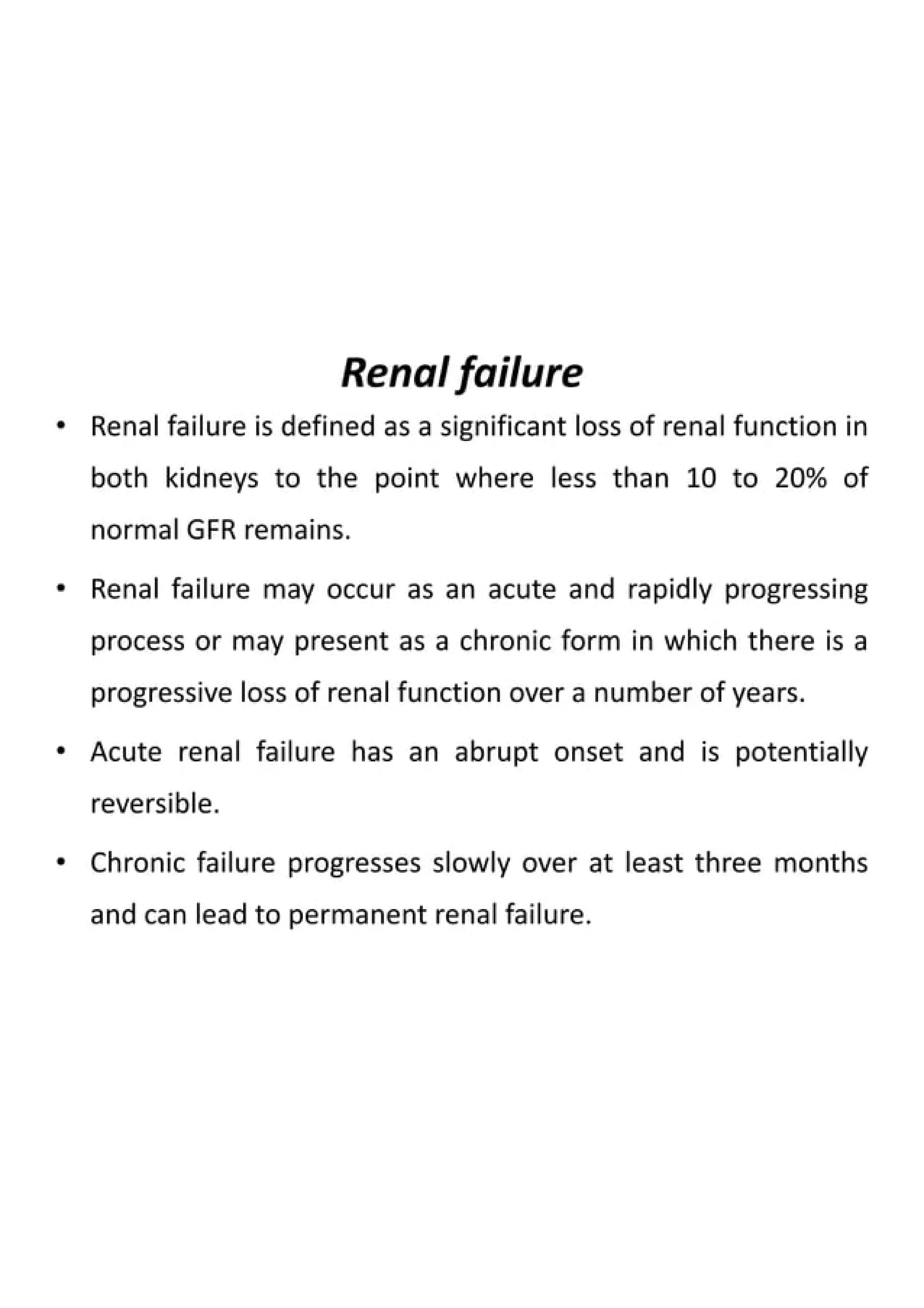 Pathophysiology of Renal Failure its causes, signs and symptoms | PDF
