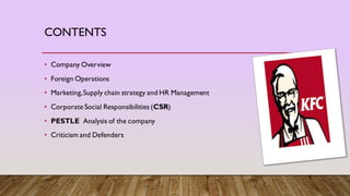 Overall operations of multinational company KFC | PDF