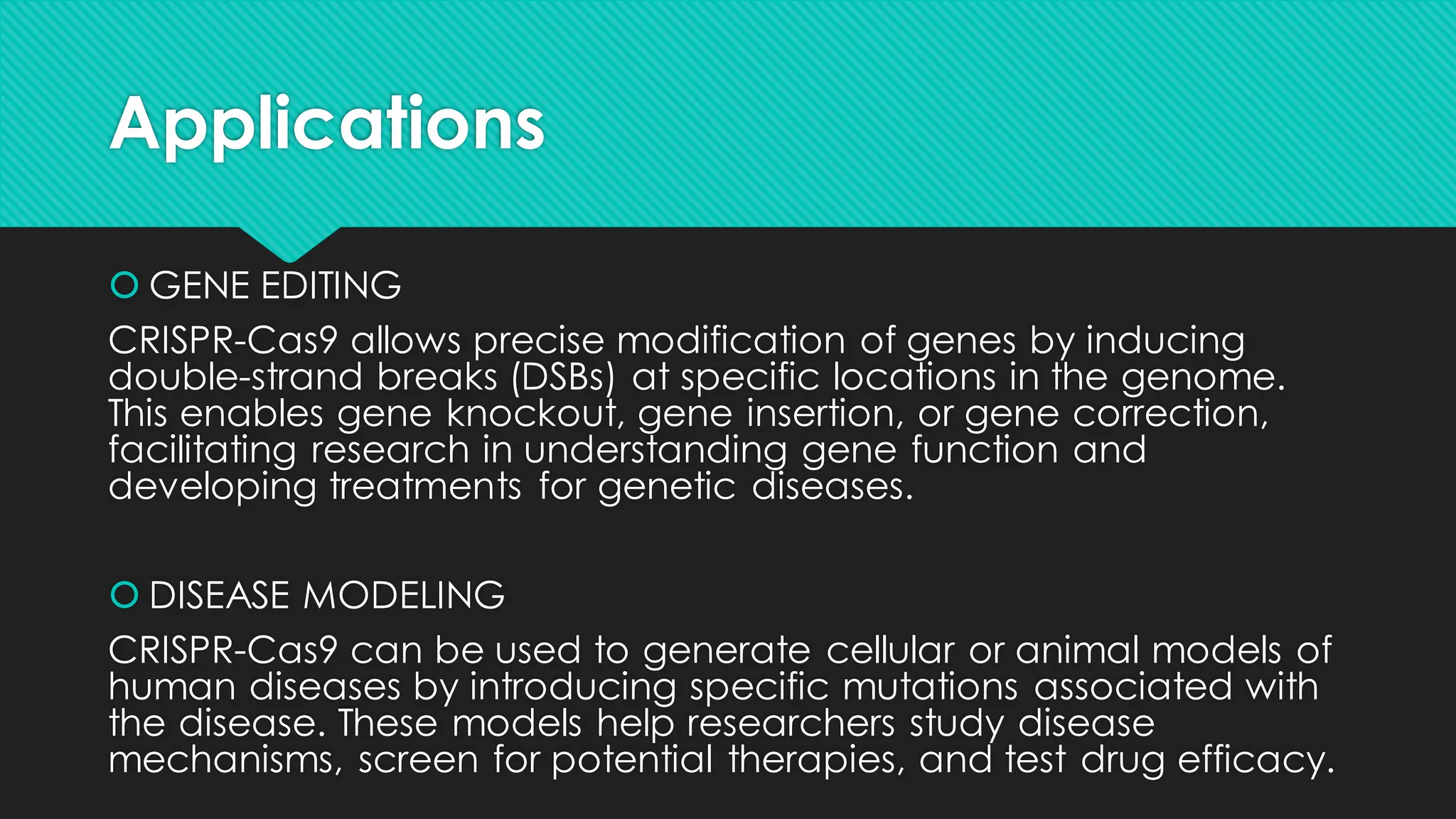 Introduction to CRISPR-Cas 9 and it's applications. | PDF | Biotech and Biomedical Industry ...